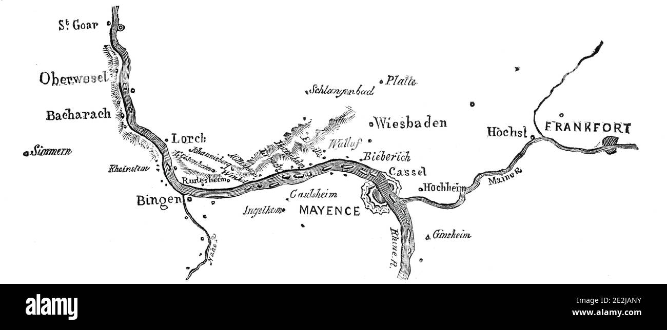 Map of the Rheingau, 1844. The Rhine in Germany: '...the small district ...
