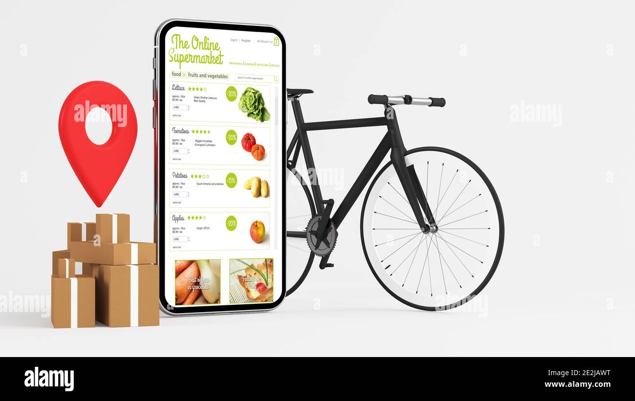 online supermarket delivery app mock up 3d rendering Stock Photo - Alamy