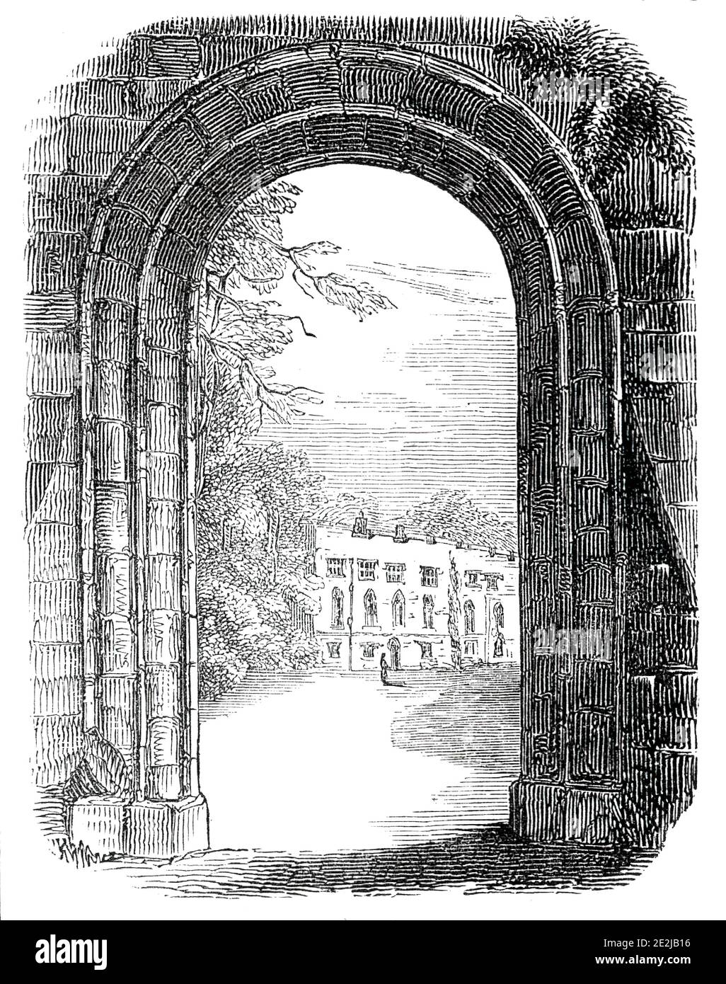 Gateway of the castle, Shrewsbury, 1845. Detail of Shrewsbury Castle in ...