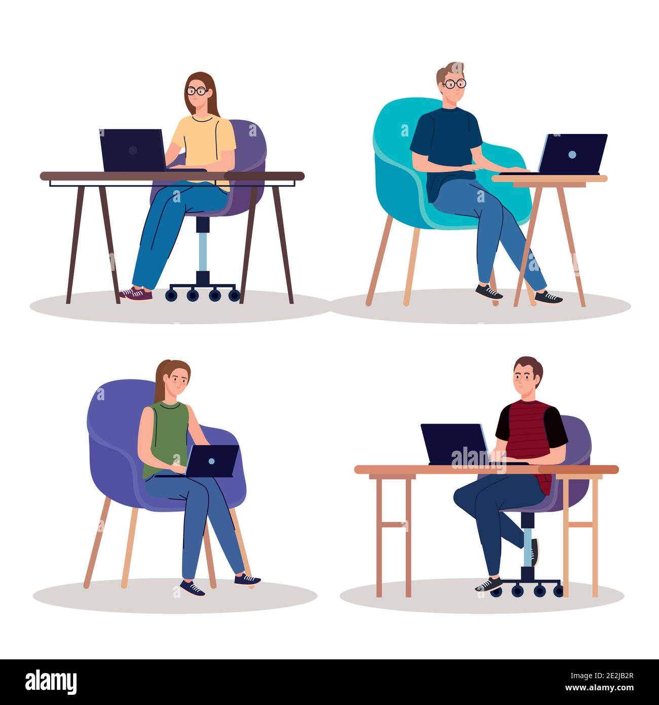 young people freelancers workers characters using laptops Stock Vector ...