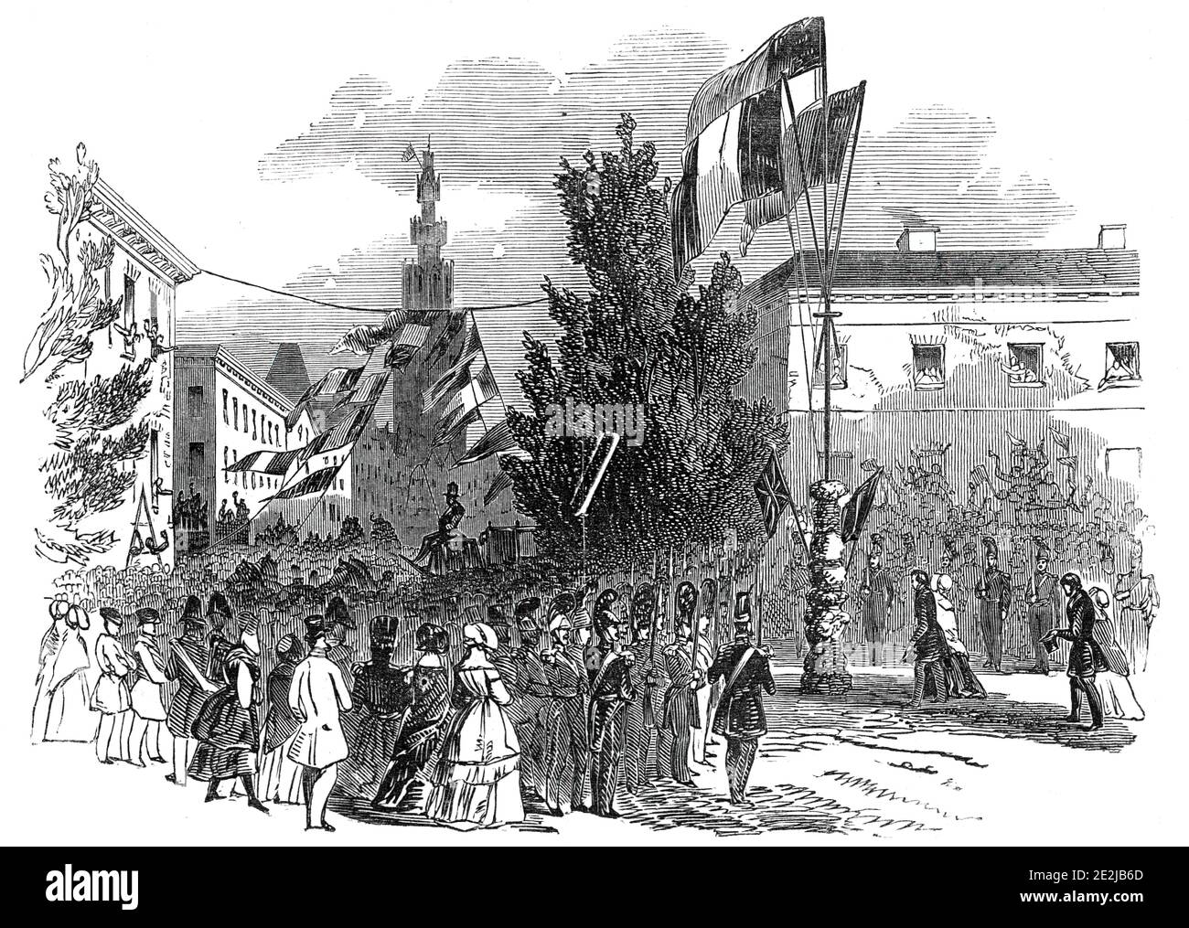 Reception of Her Majesty at Antwerp, 1845. Crowds turn out to greet ...