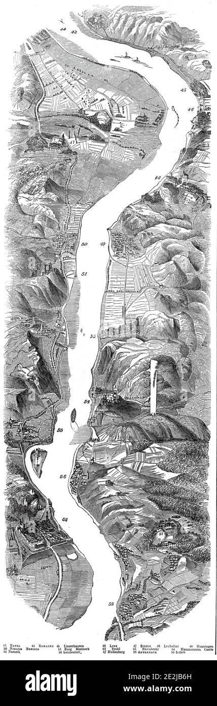 Panorama of the Rhine, 1845. 'Panoramic representation of the main ...