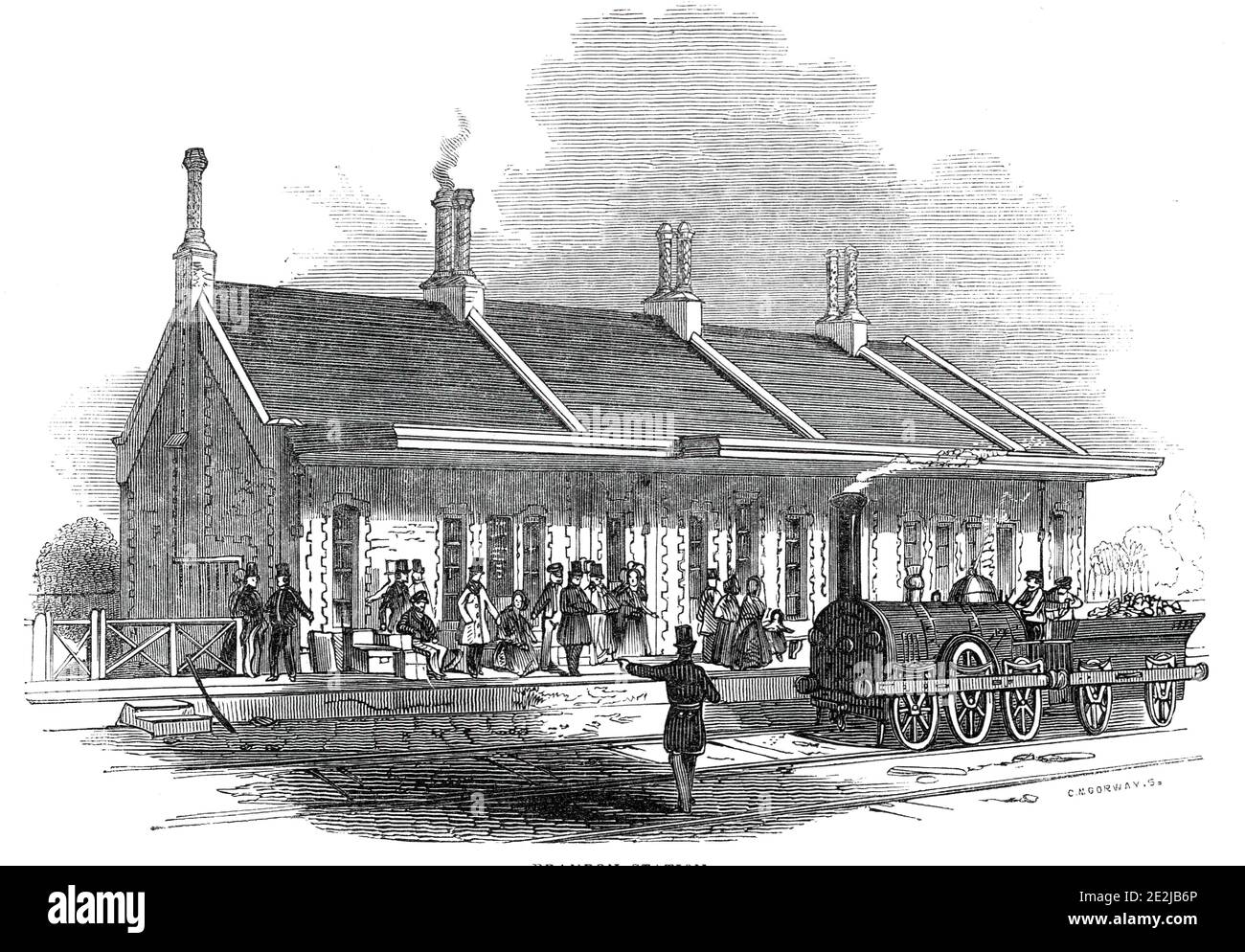 Brandon Station, 1845. Railway station at the town of Brandon in ...