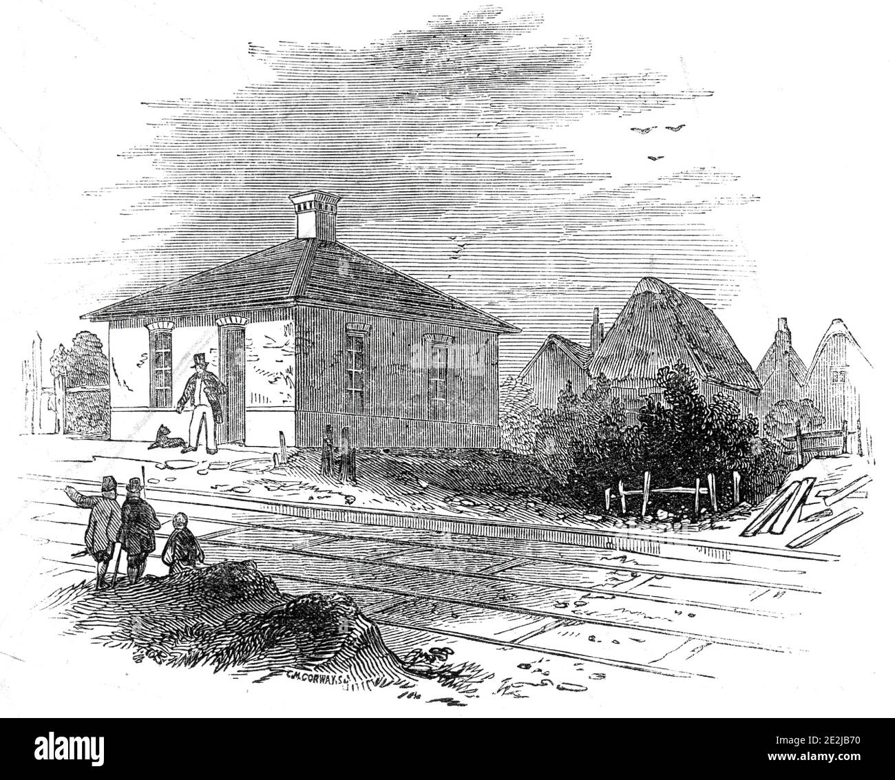 Ickleton Station, 1845. Railway station at the village of Ickleton in ...