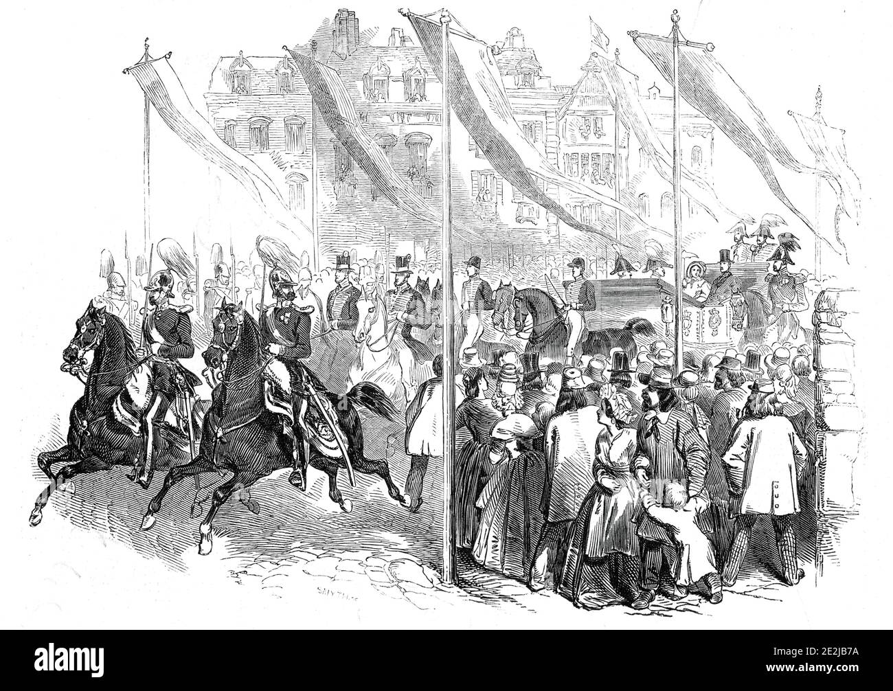 Grand Entrée of Her Majesty into Cologne, 1845. Crowds line the streets ...