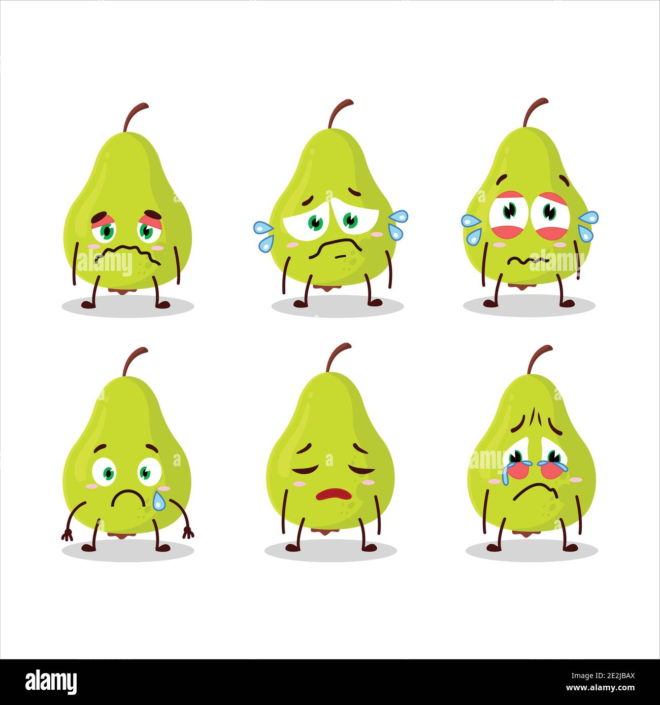 Green pear cartoon character with sad expression. Vector illustration ...
