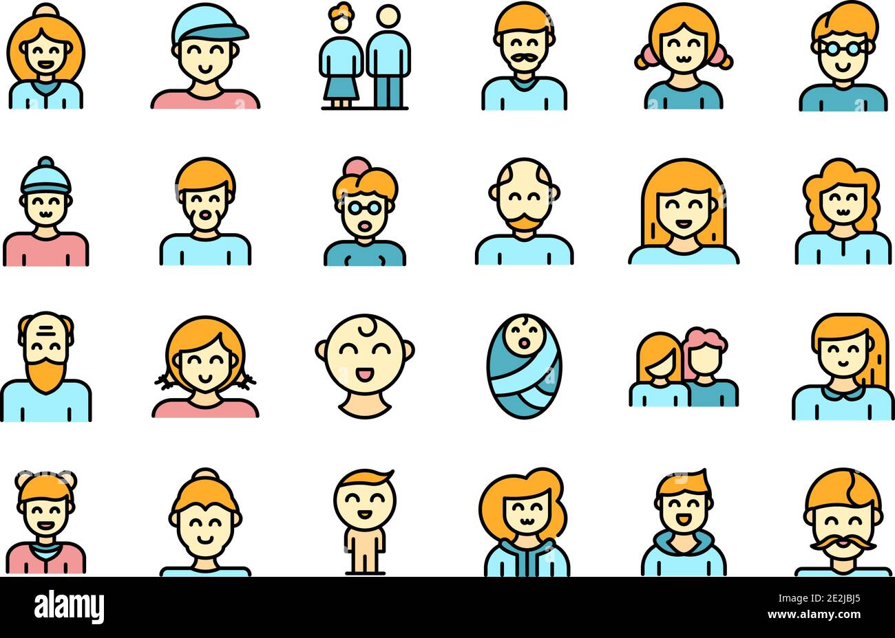 Generation icons set. Outline set of generation vector icons thin line ...