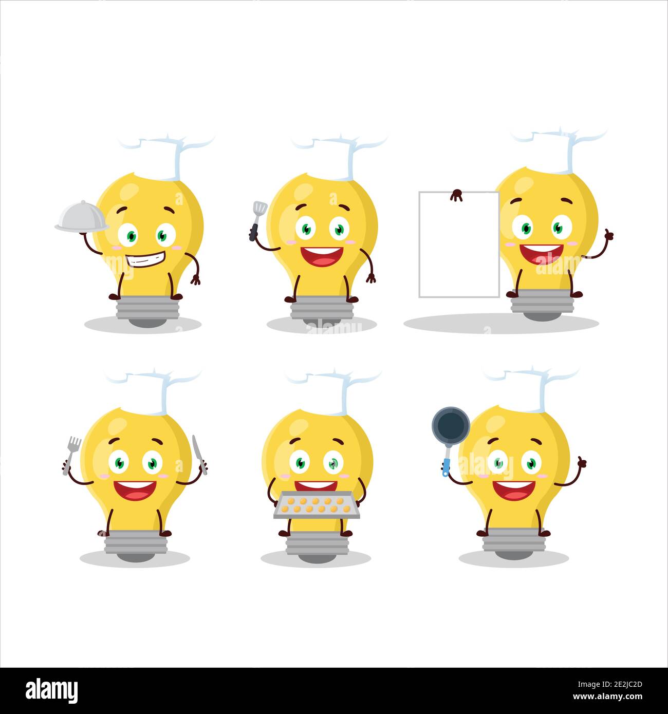 Cartoon character of bulb lamp with various chef emoticons. Vector ...