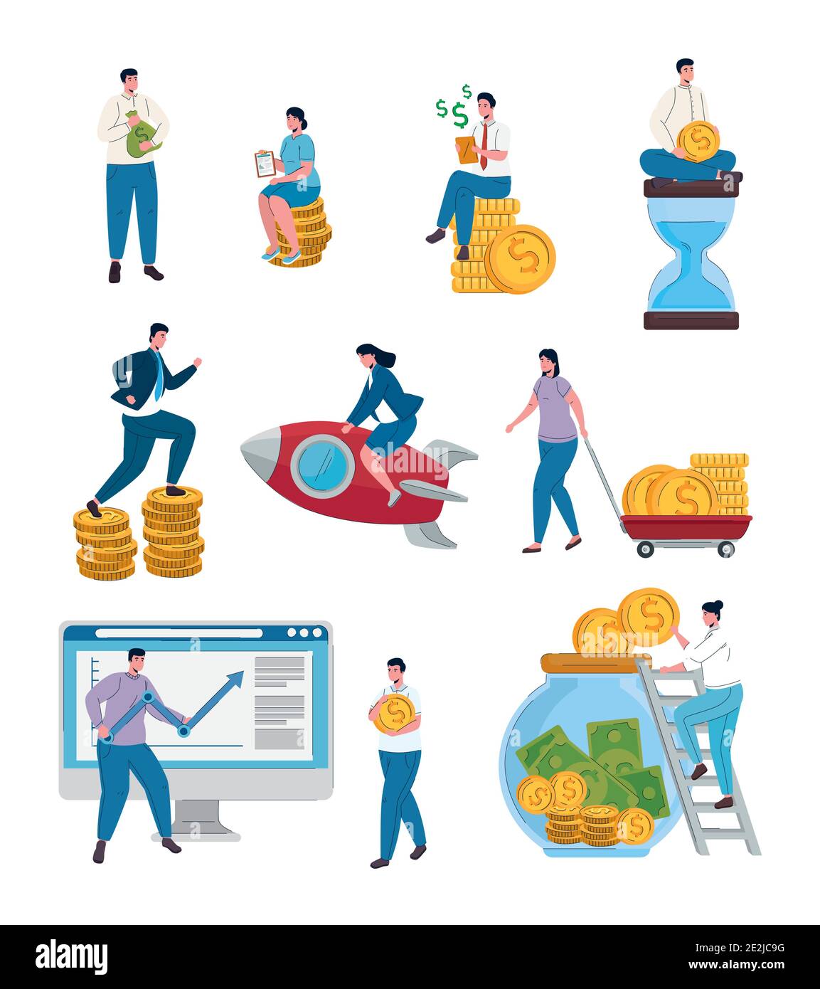 business people teamwork and money set icons Stock Vector Image & Art ...