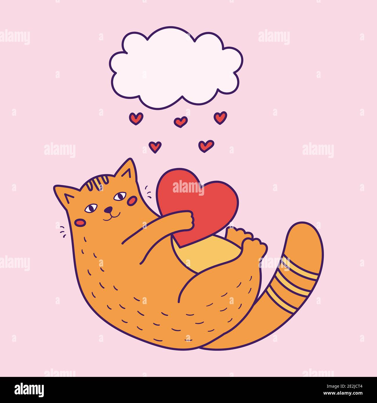 Funny fat cat with heart and cloud. Doodle Saint Valentine day greeting ...