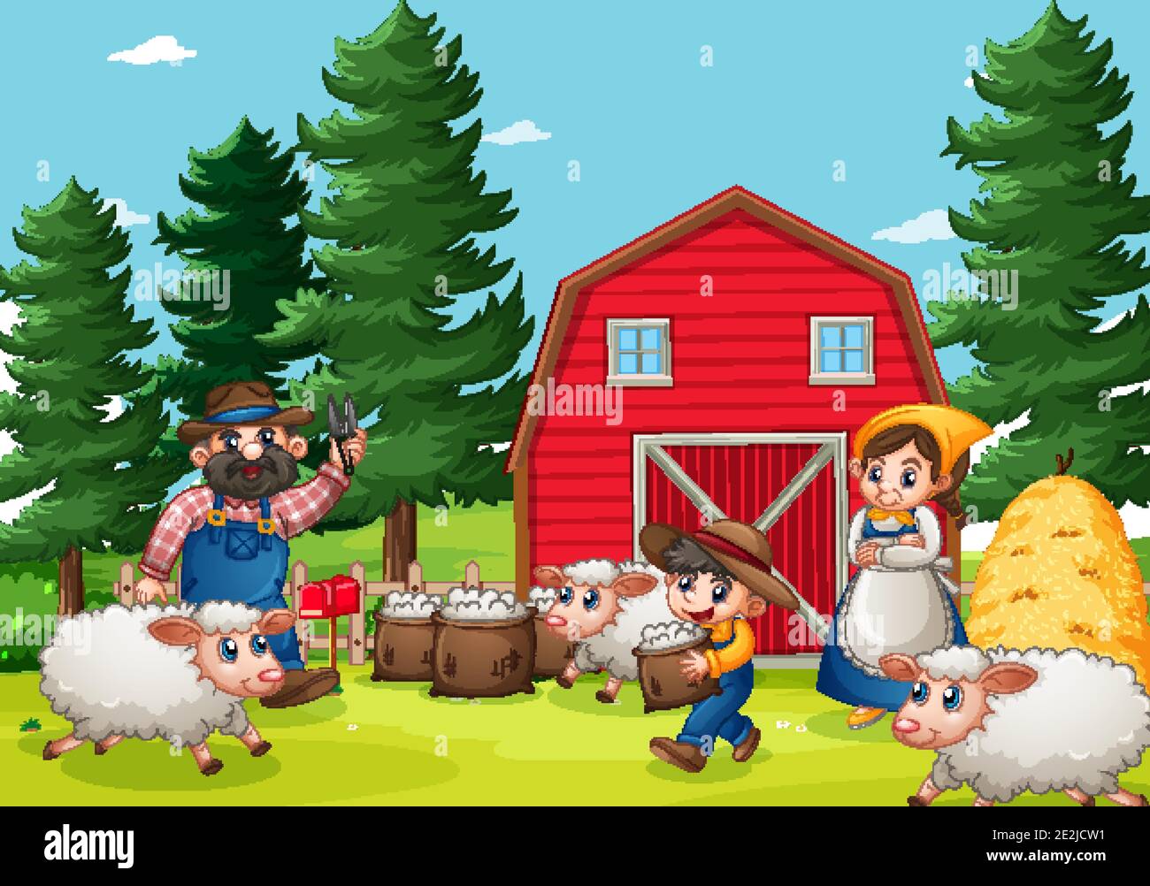 Cartoon Farm Scene Farm Animals Country Scene Cartoon Hi Res Stock