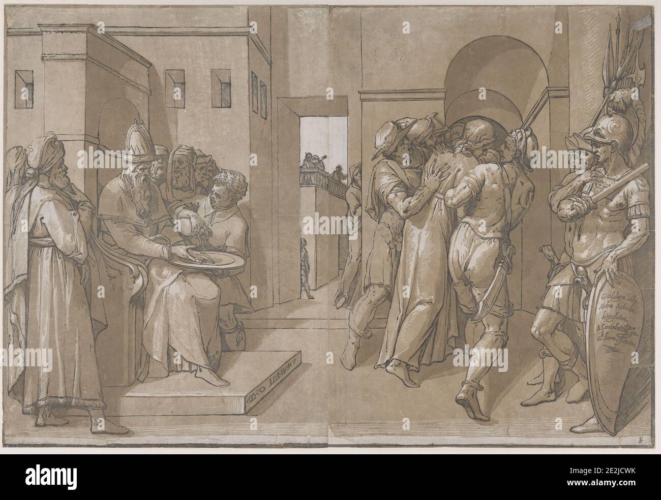 Christ is being led away, soldiers stand at the right (right side of ...