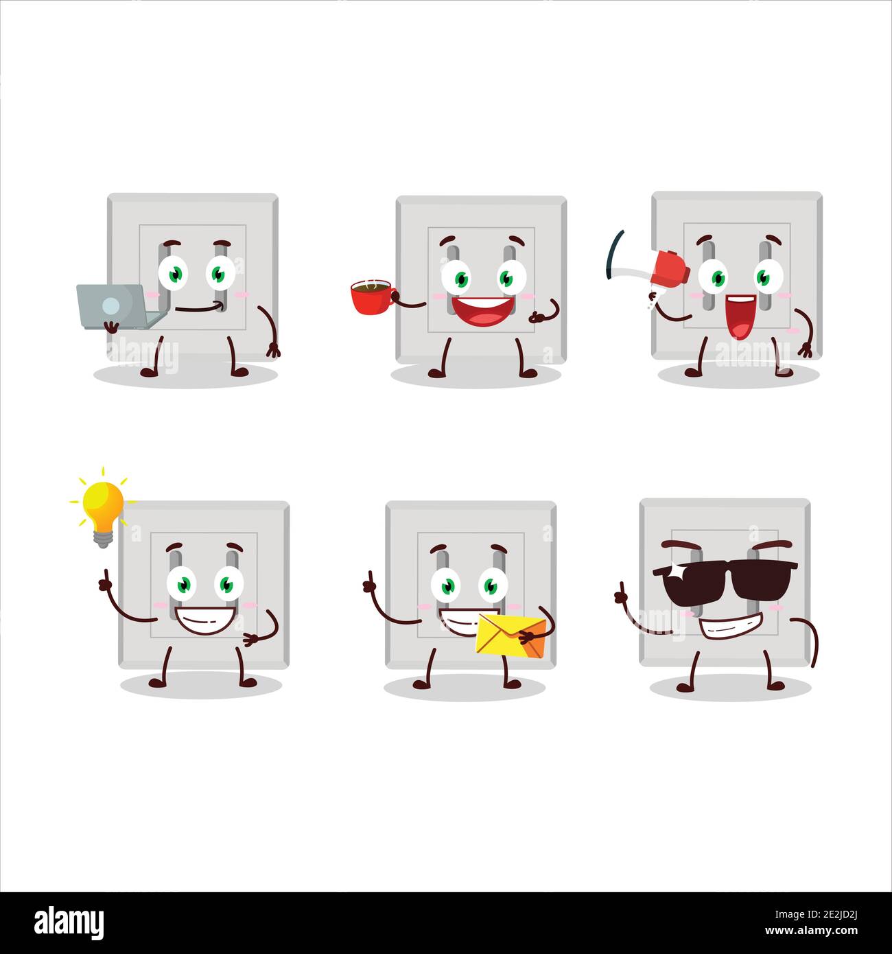 Single electric adapter cartoon character with various types of ...