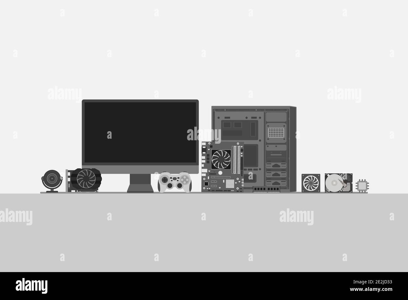 Set of personal computer hardware PC components Gadgets and Devices ...