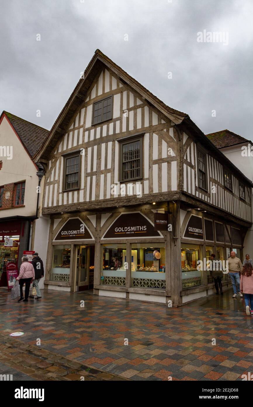 Half timbered shop (Goldsmiths jewellers) on Butchers Row in Salisbury ...