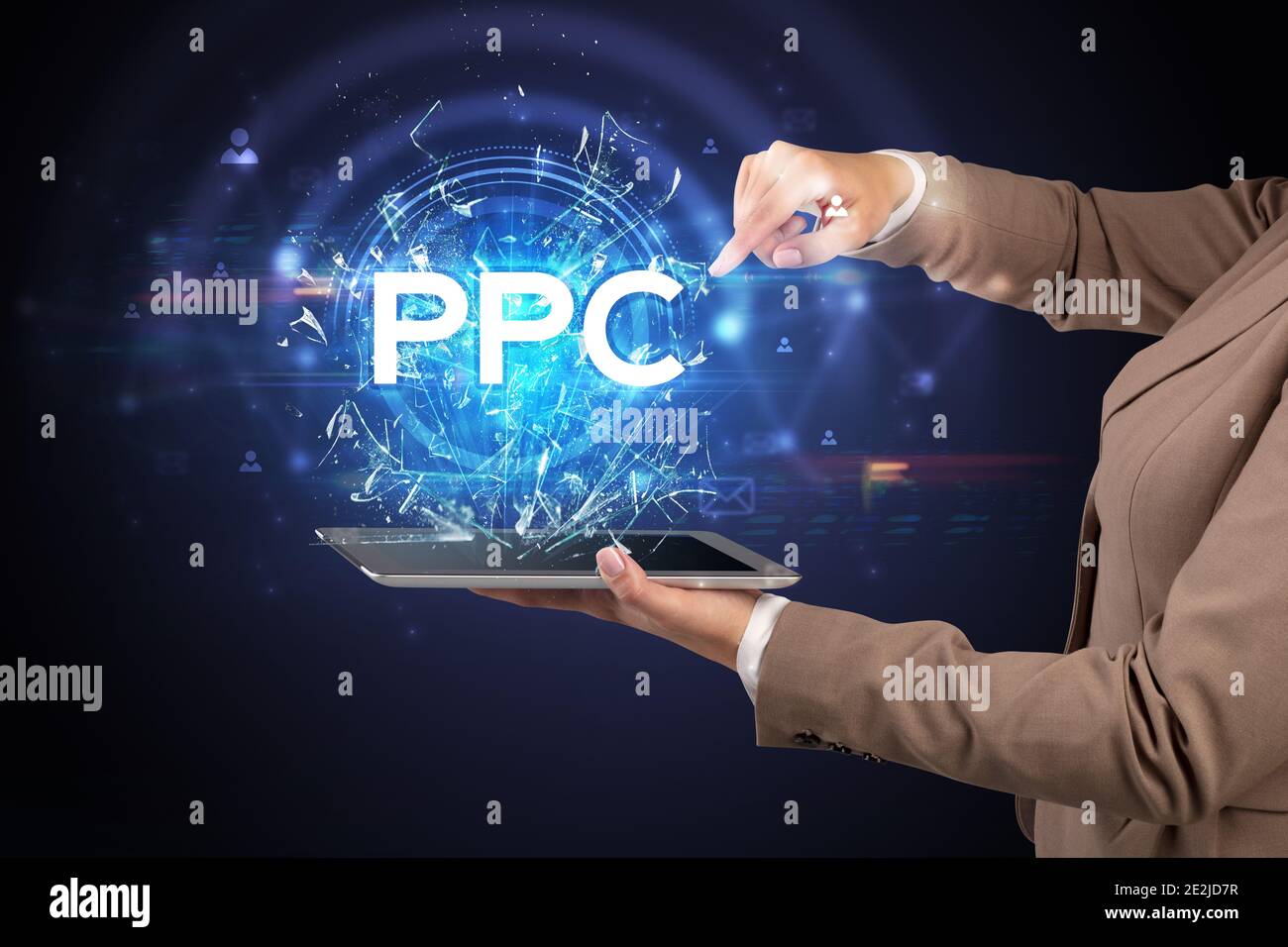 Close-up of a touchscreen with PPC abbreviation, modern technology ...