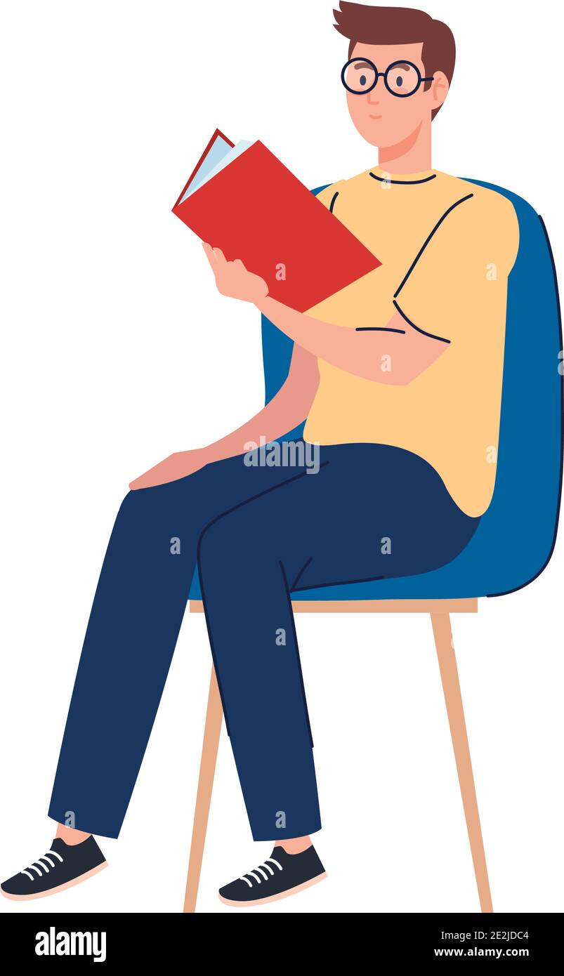 Happy man reading textbook Cut Out Stock Images & Pictures - Alamy