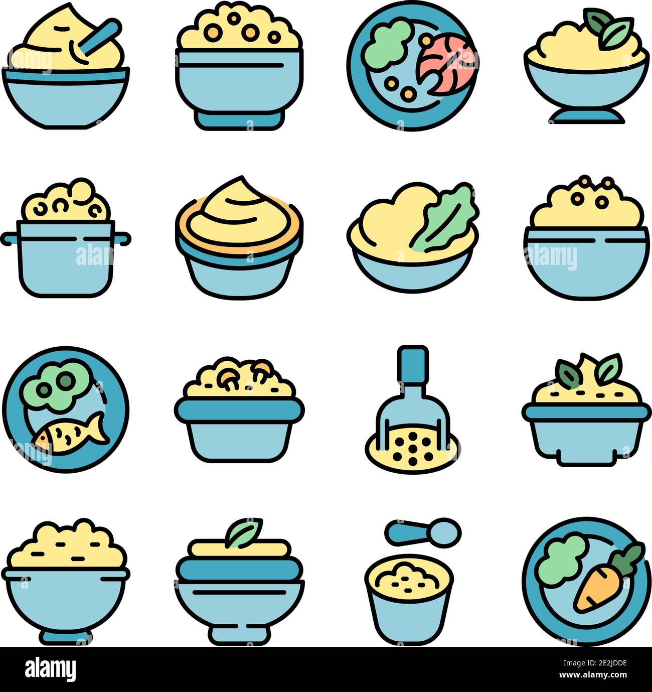 Mashed potatoes icons set. Outline set of mashed potatoes vector icons ...