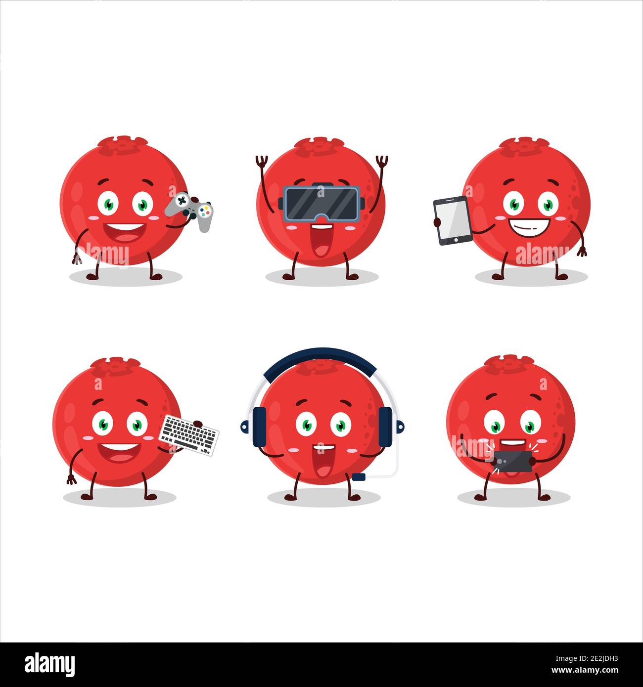 Red berry cartoon character are playing games with various cute ...