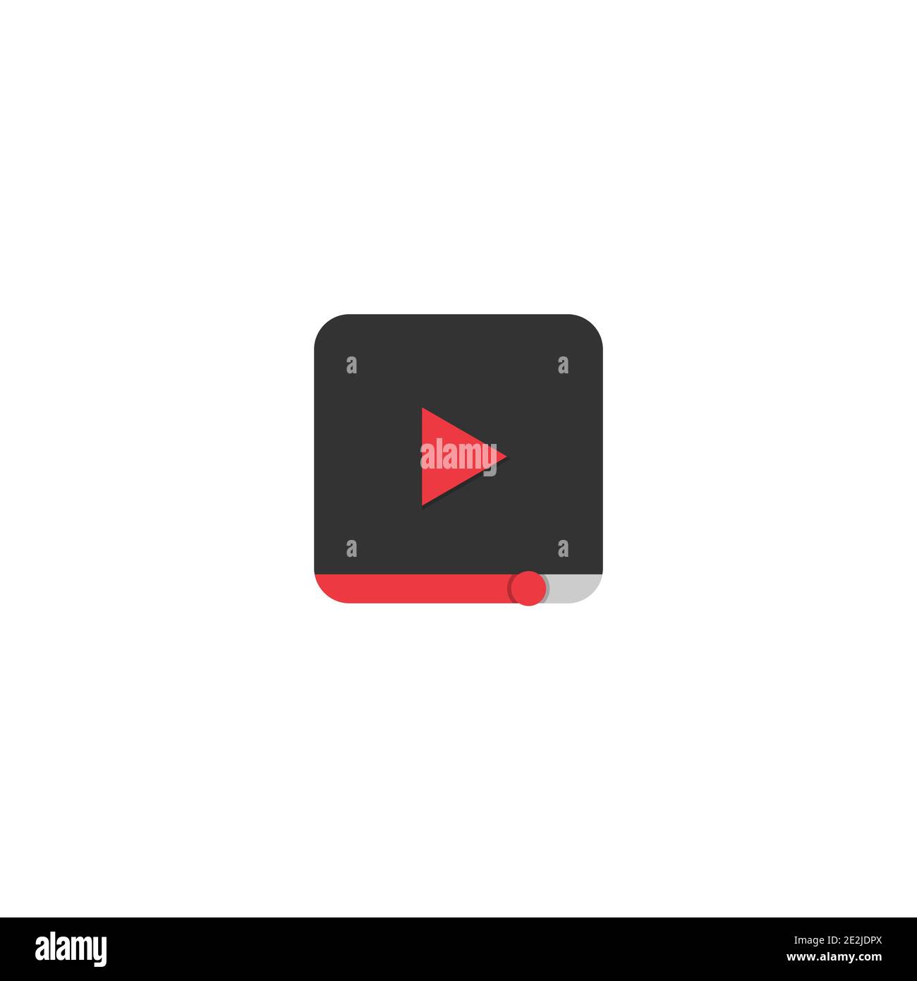 Play button icon with red triangle play sign on black rectangle button ...