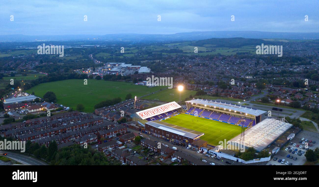 An aerial view of Boundary Park the home stadium of Oldham Athletic ...