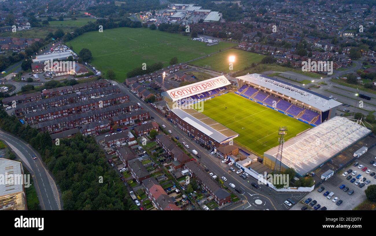 An aerial view of Boundary Park the home stadium of Oldham Athletic ...