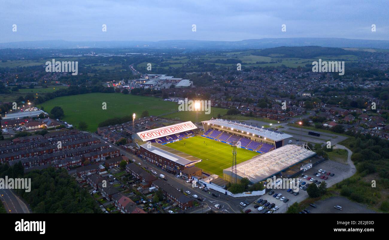 An aerial view of Boundary Park the home stadium of Oldham Athletic ...