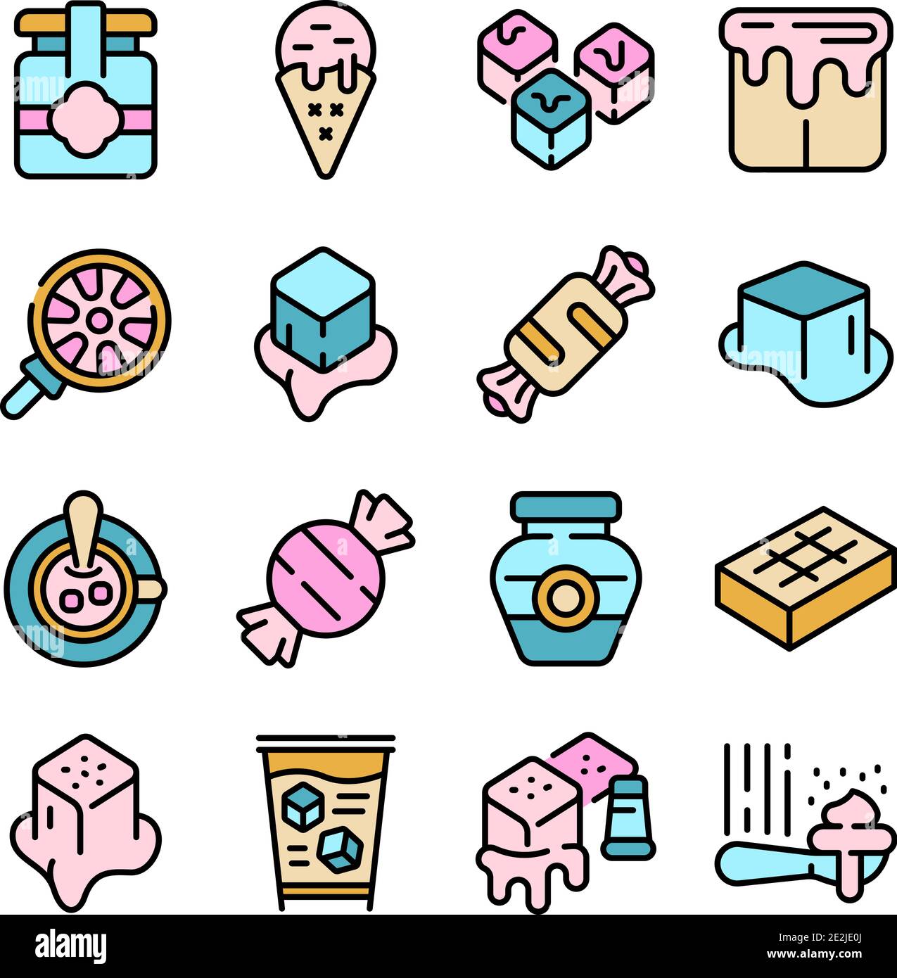 Salted caramel icons set. Outline set of salted caramel vector icons ...