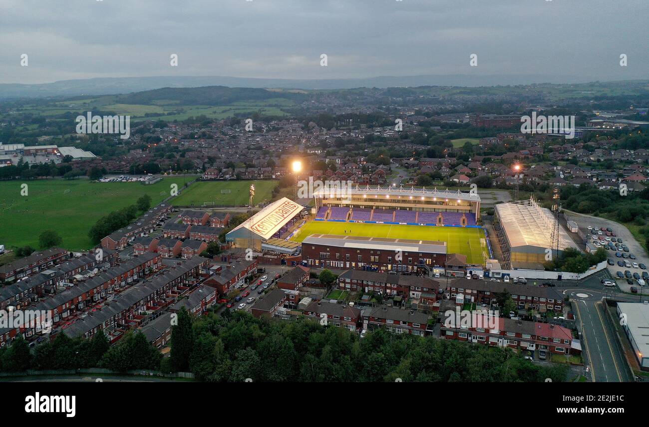 An aerial view of Boundary Park the home stadium of Oldham Athletic ...