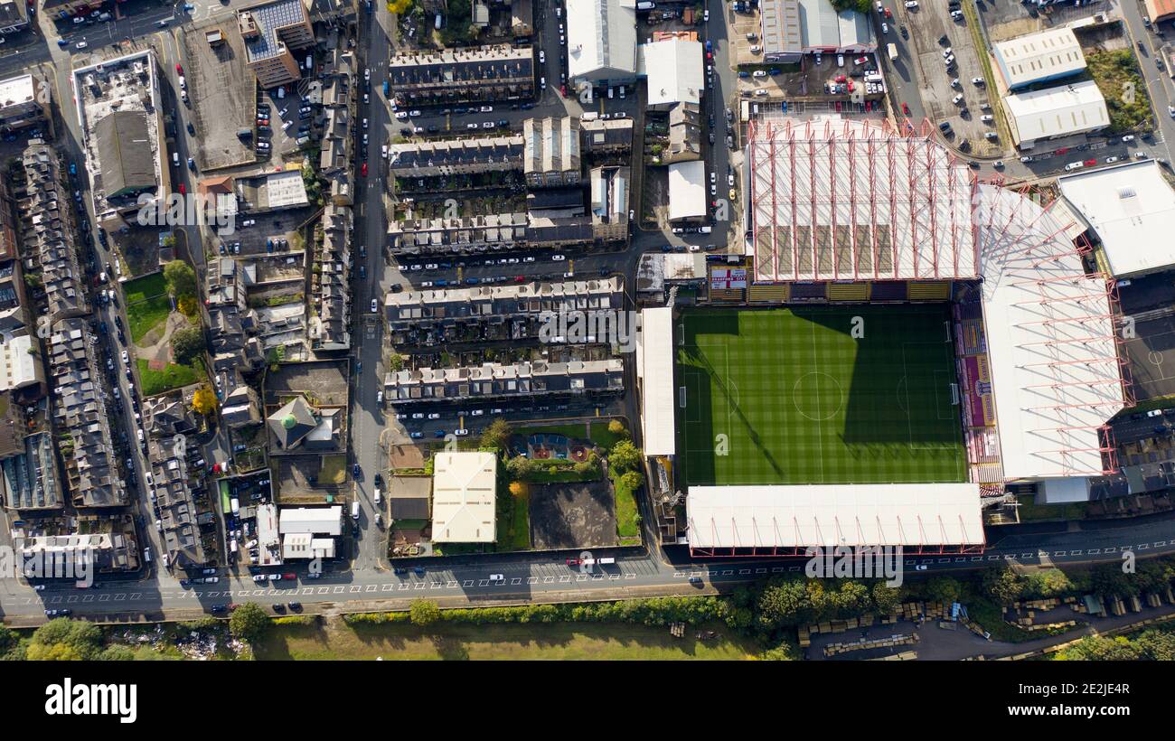 An aerial view of the Utilita Energy Stadium, Valley Parade, the home ...