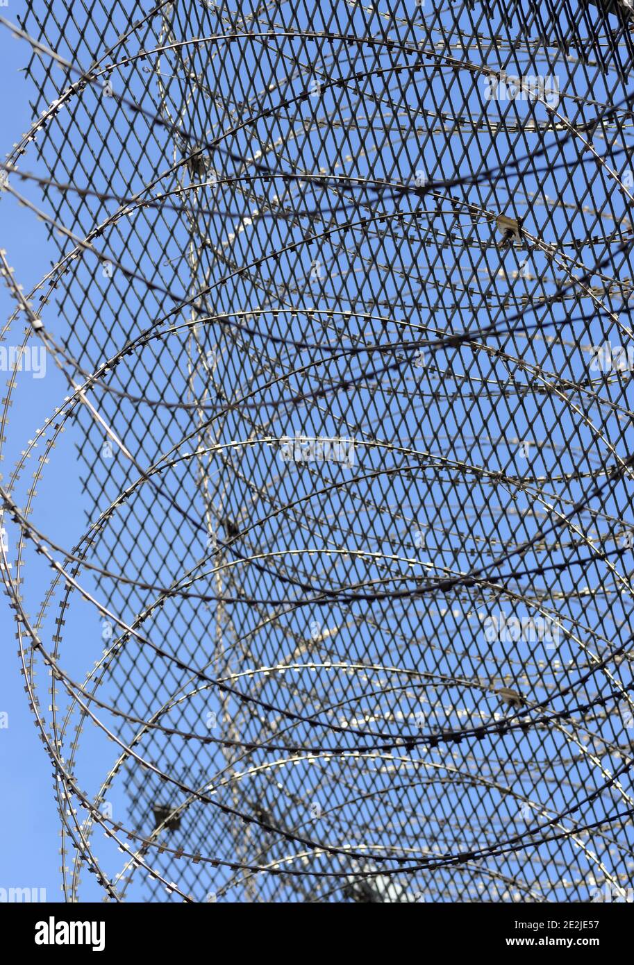 Detail structures of fences and barbed wire Stock Photo - Alamy