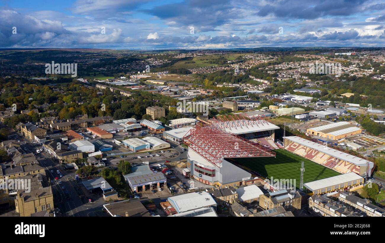 An aerial view of the Utilita Energy Stadium, Valley Parade, the home ...