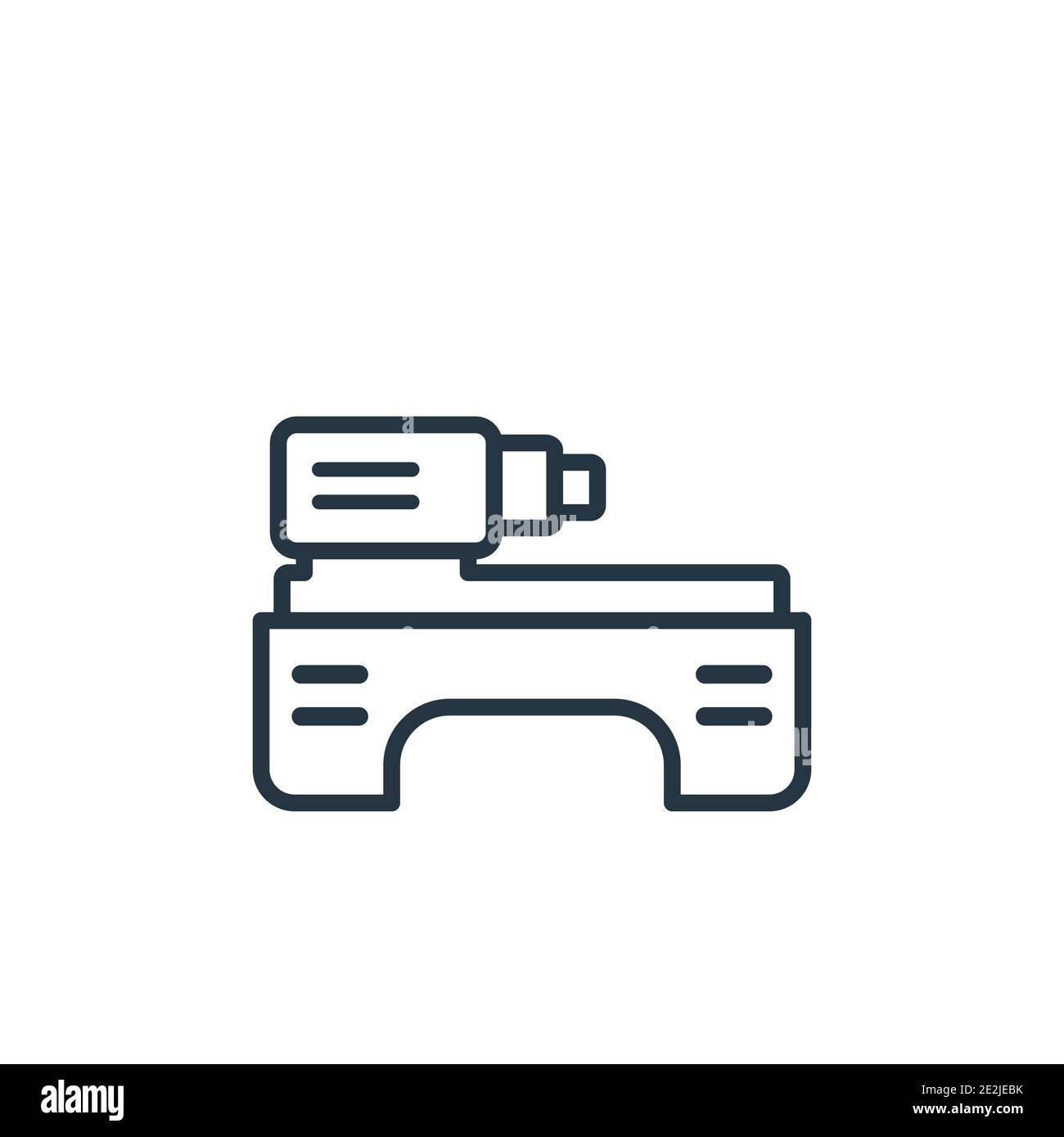 Lathe machine outline vector icon. Thin line black lathe machine icon, flat vector simple ...