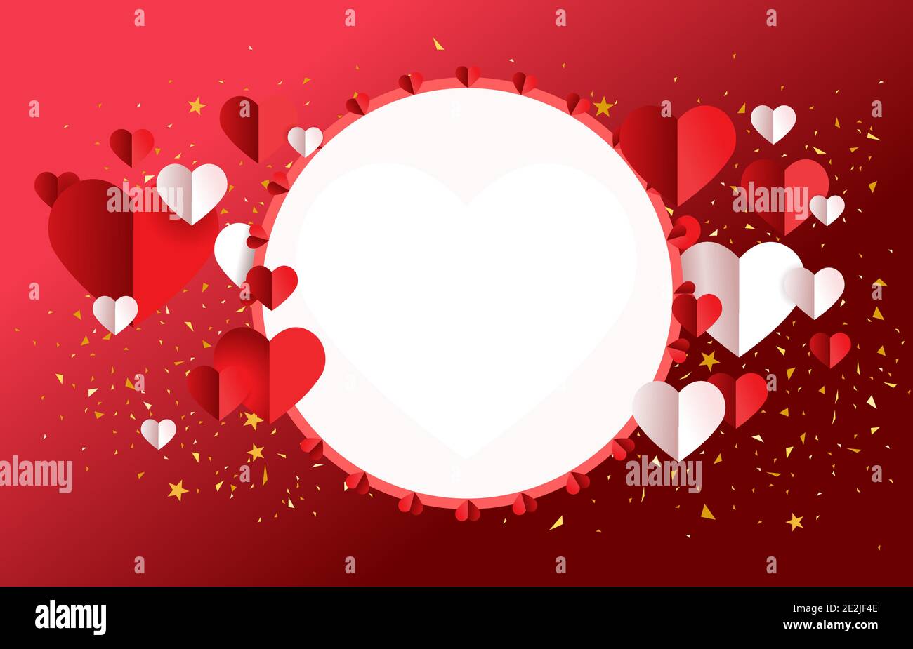 background Valentine red and white paper hearts on dark red background ...