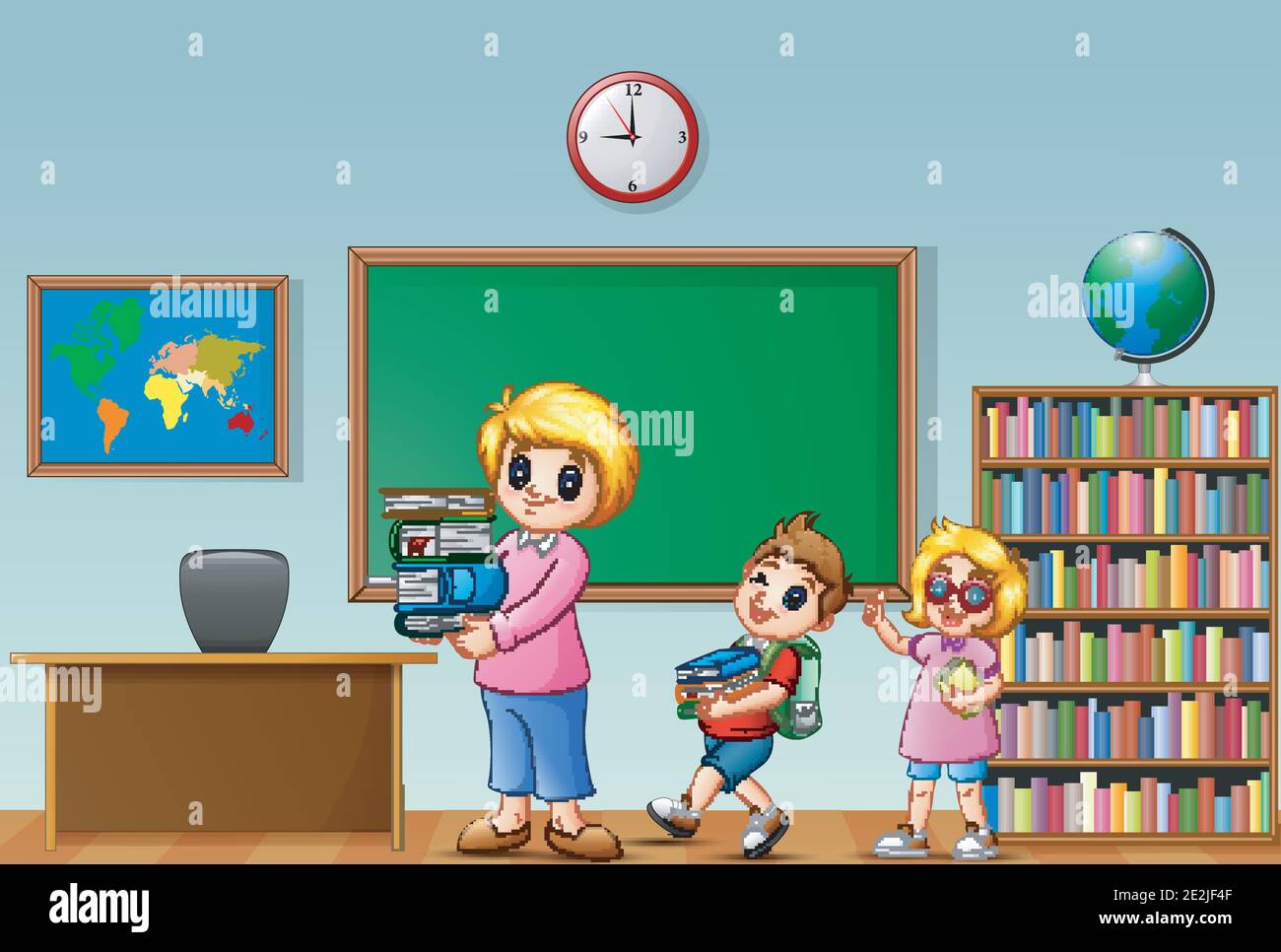 Cartoon female with school kids in a classroom Stock Vector Image & Art ...