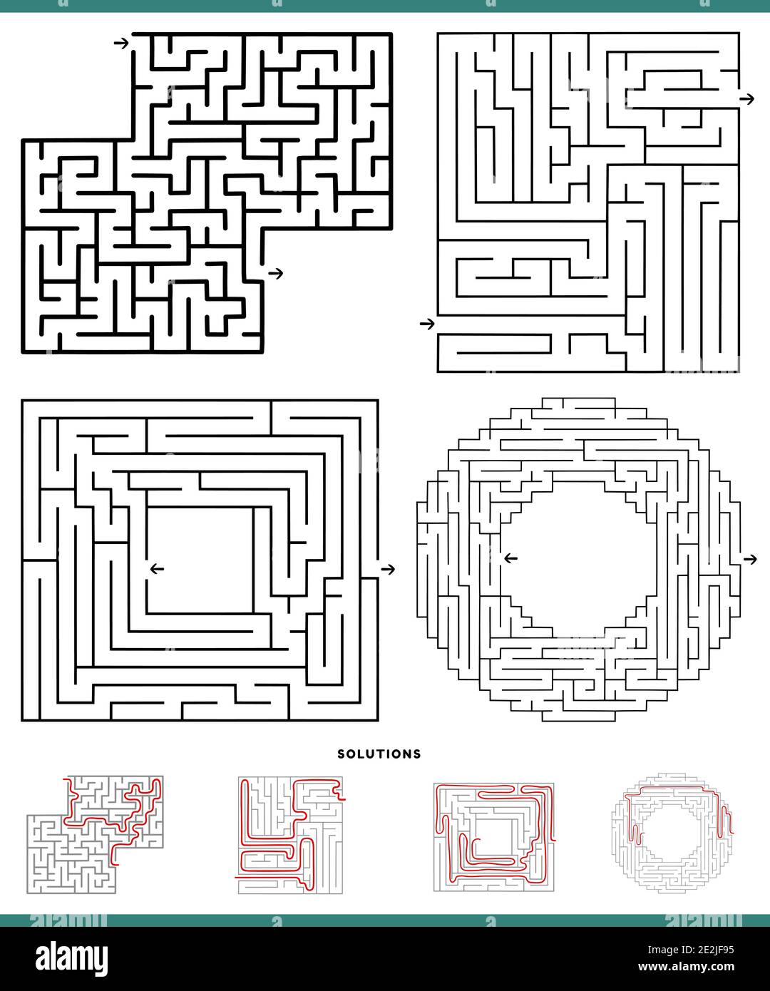 Illustration of black and white mazes leisure game activities set with ...