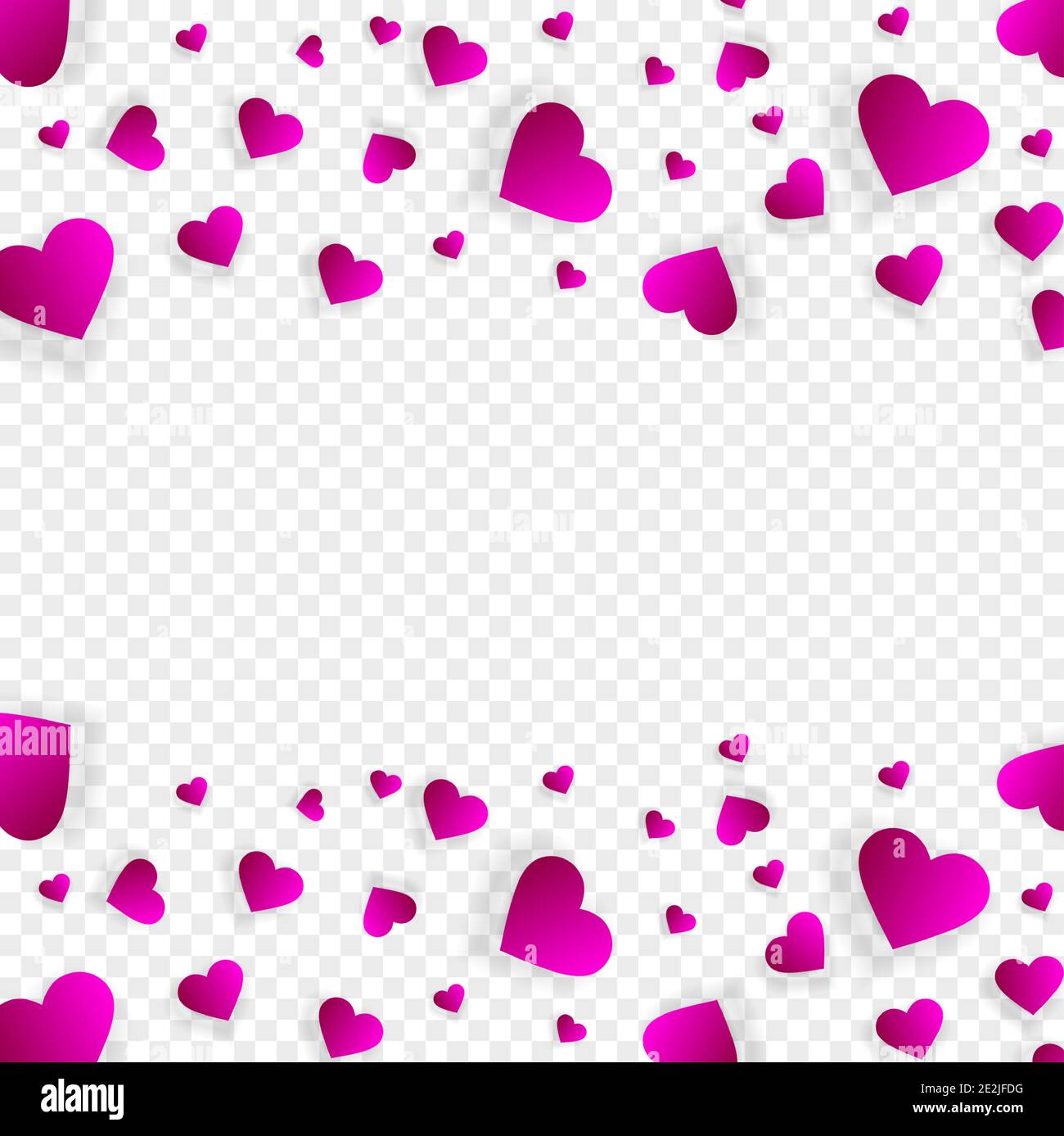 Heart frame vector border love banner with falling pink scatter ...