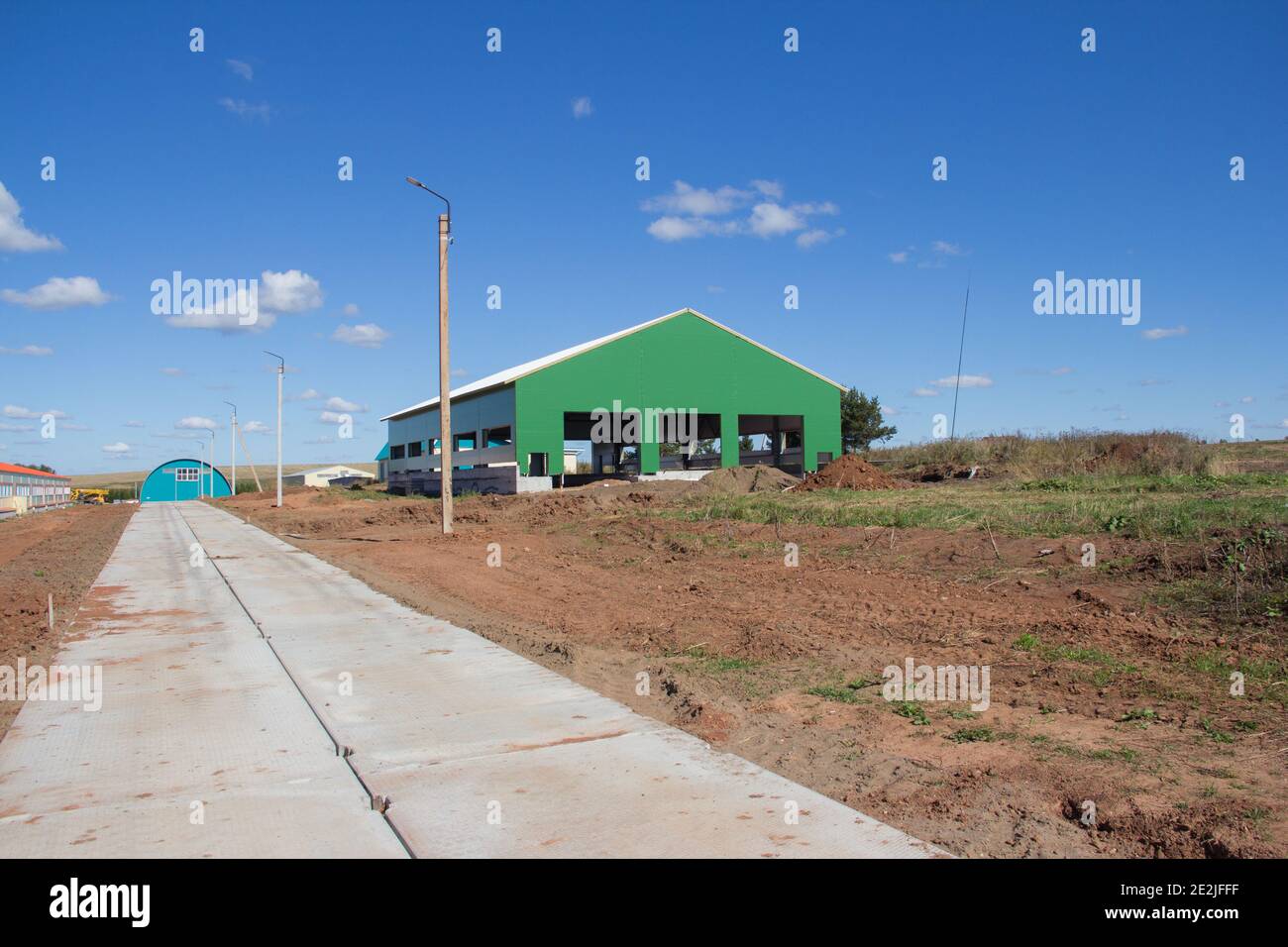 Hangar warehouse. Construction of hangars from a metal frame and modern ...