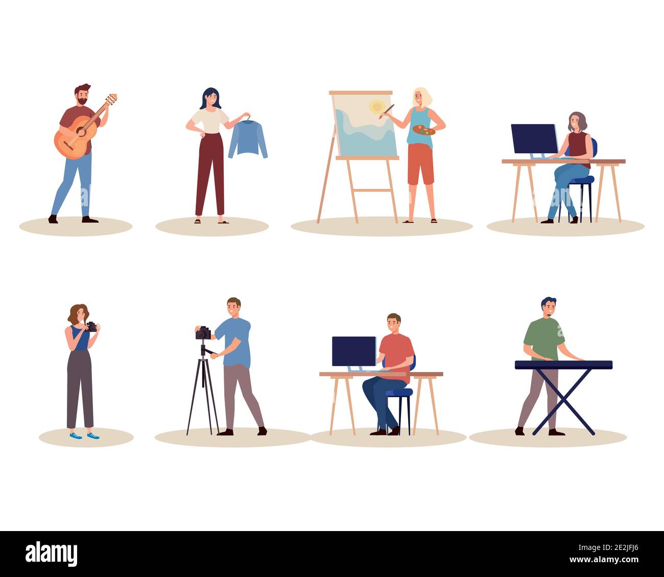 group of eight creative young people characters Stock Vector Image ...