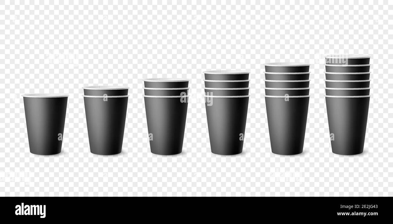 Vector 3d Realistic Black Paper Glossy Disposable Cup Set, Stack of Cup ...