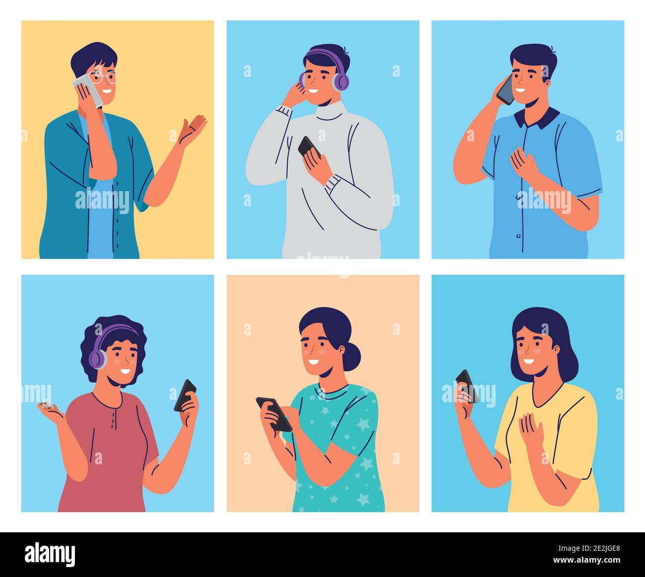 group of young people using smartphones characters Stock Vector Image ...
