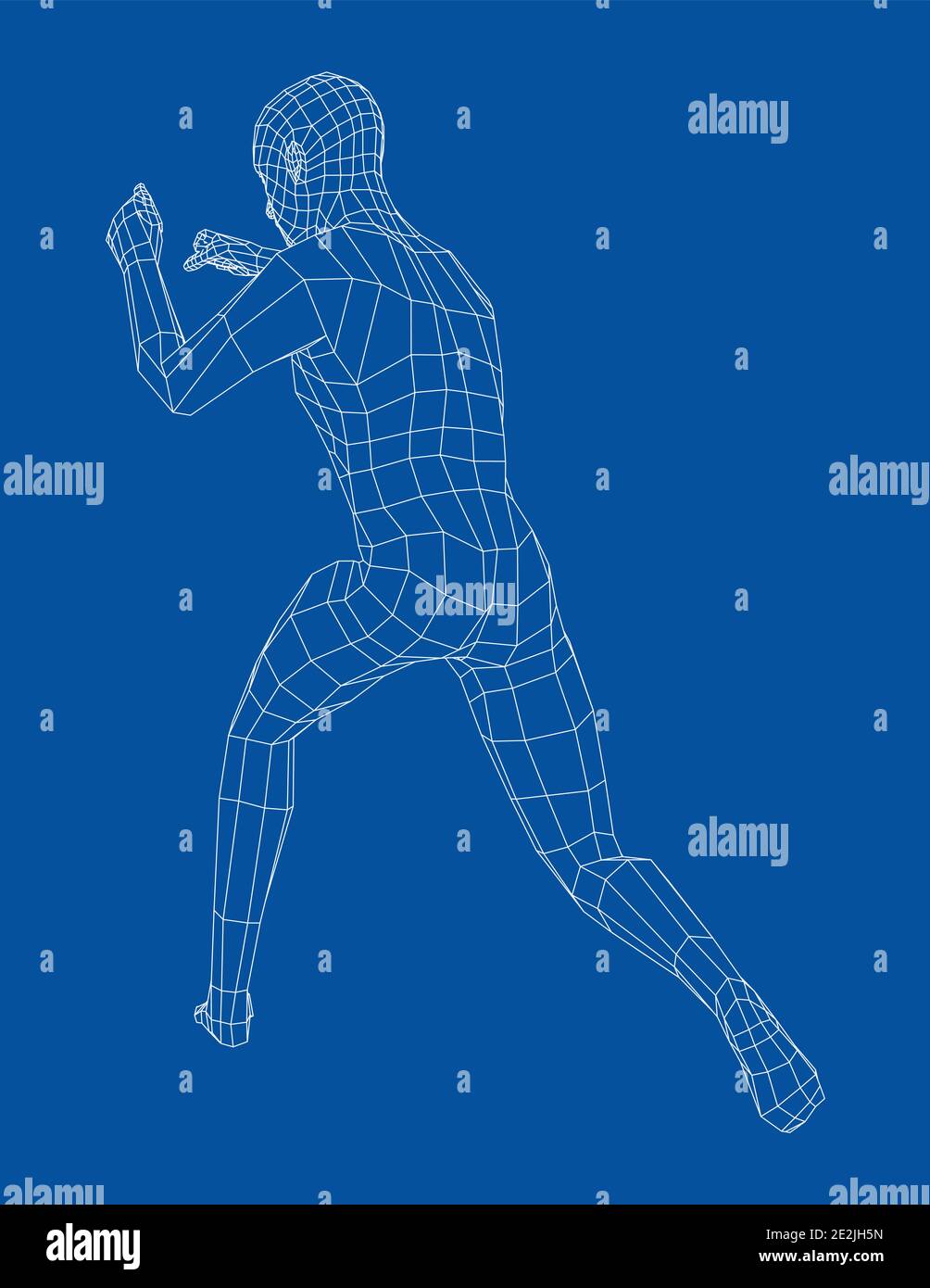 Wireframe boxing man. Vector 3d rendering. Man in boxing pose Stock ...