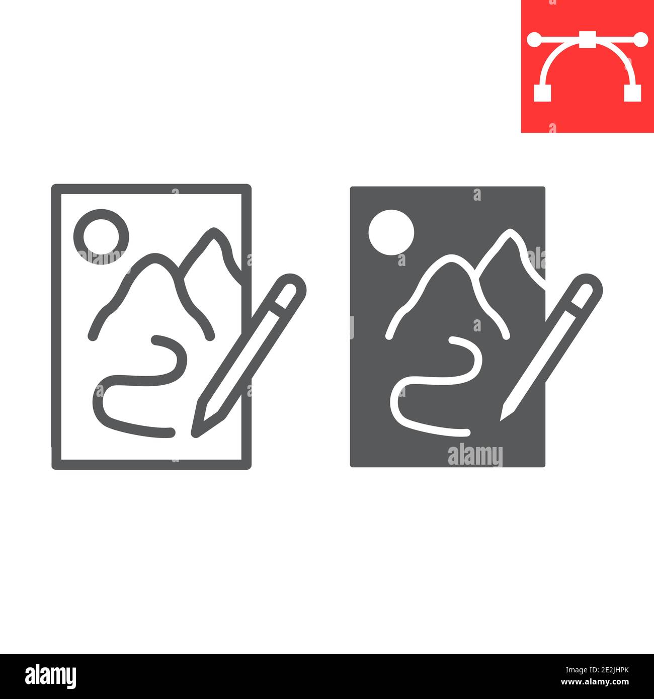 Sketching line and glyph icon, sketch and designer, paper and pencil ...