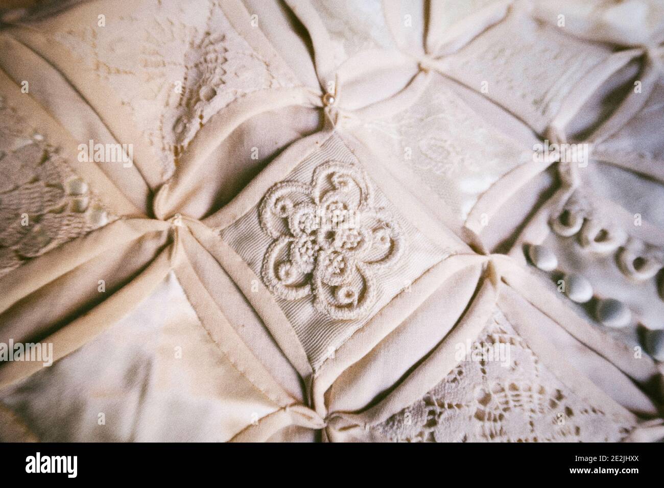 1980s Antique Cathedral Window Pattern Handmade Wedding Quilt, USA ...