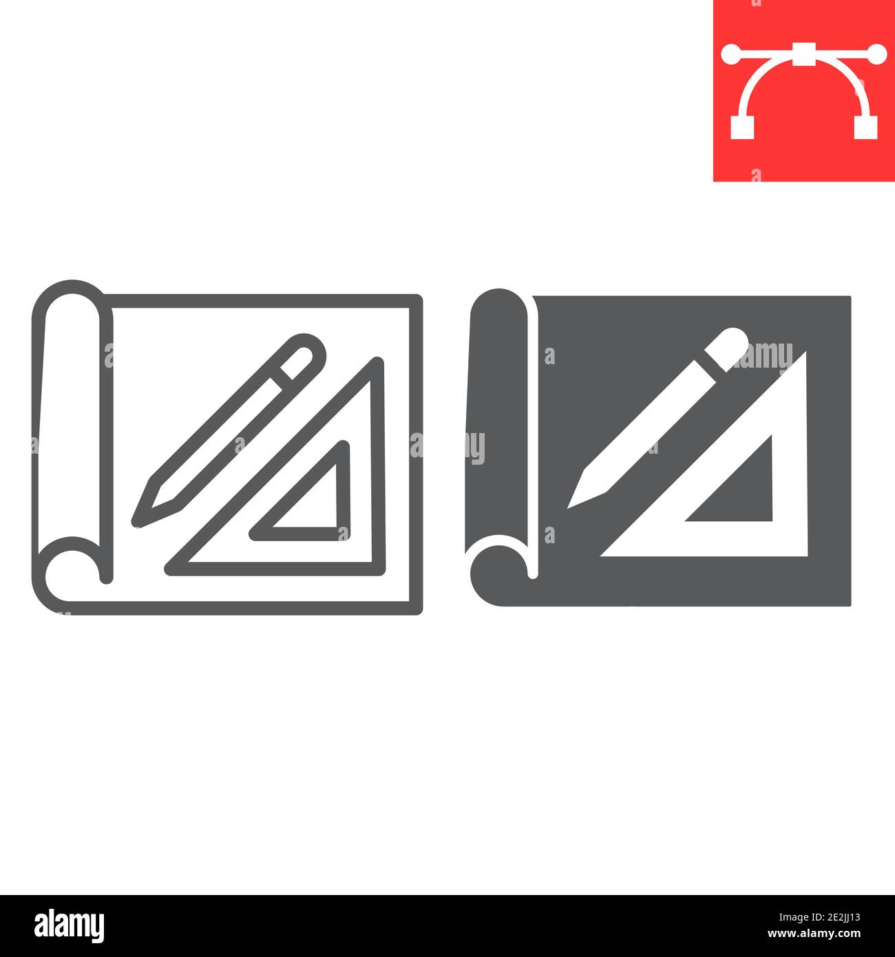 Design project line and glyph icon, house plan and blueprint ...