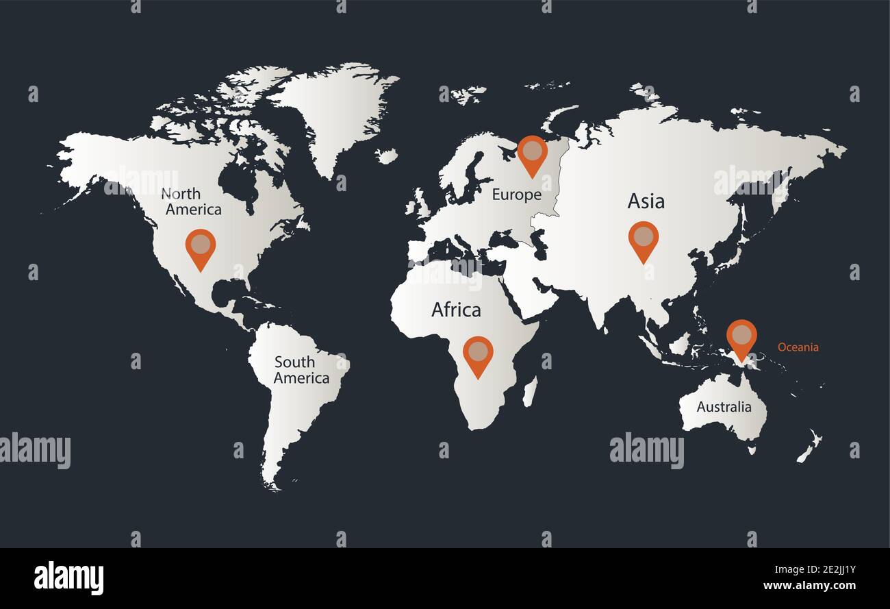 World map, Infographics flat design colors snow white, with names of ...