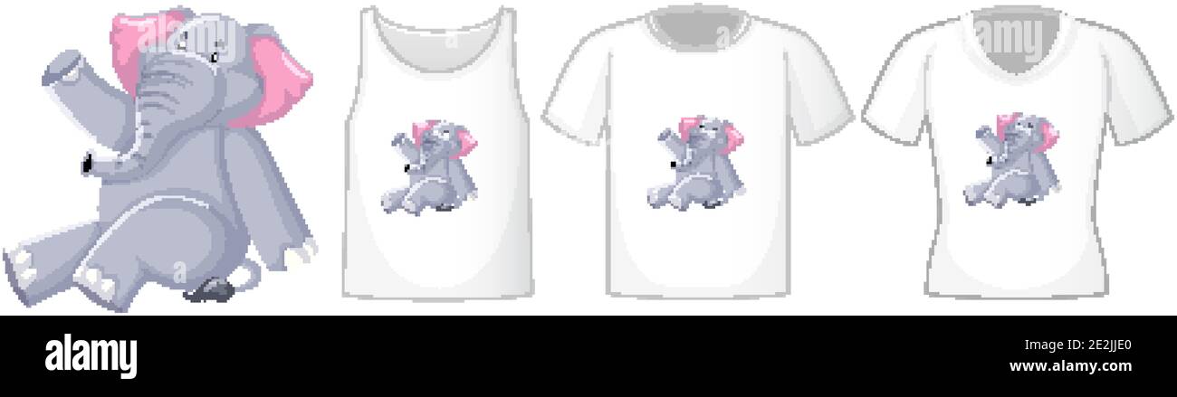 Set of different shirts with animal cartoon character isolated on white ...