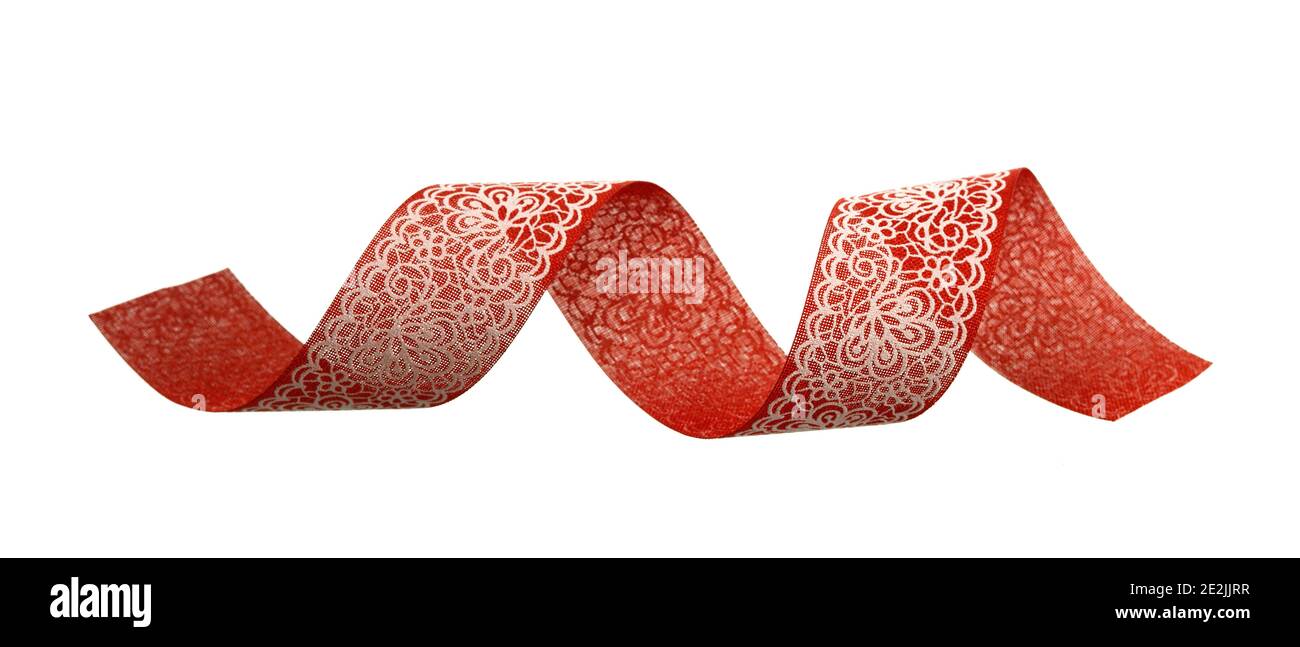 Red ribbon roll isolated on white background Stock Photo - Alamy