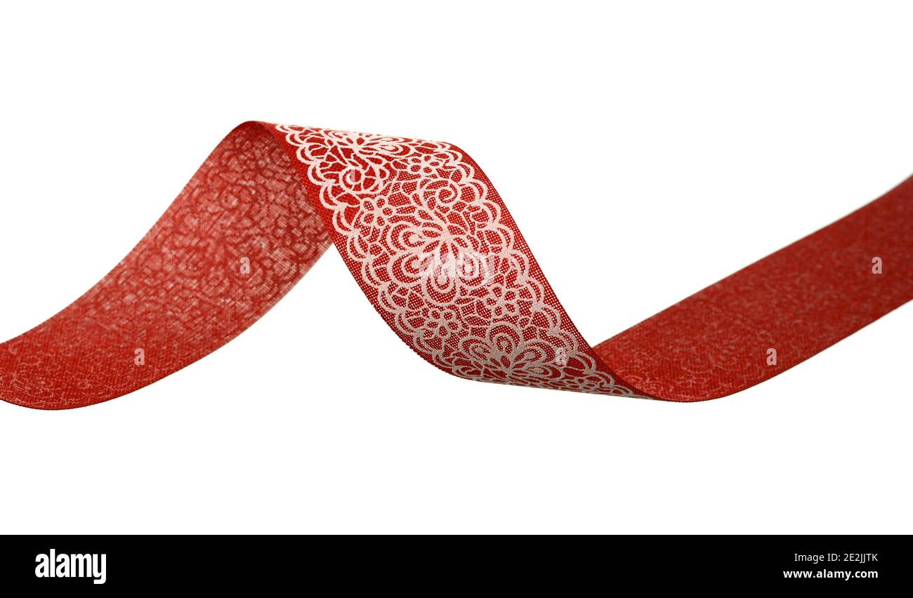 Red ribbon roll isolated on white background Stock Photo - Alamy