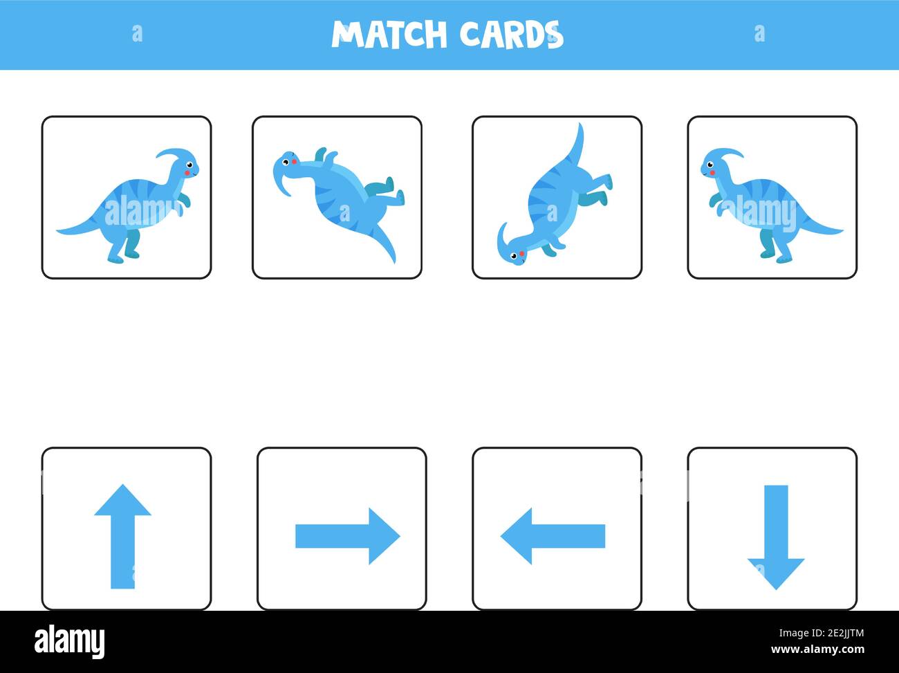 Spatial orientation with cute dinosaur. Left, right, up or down ...
